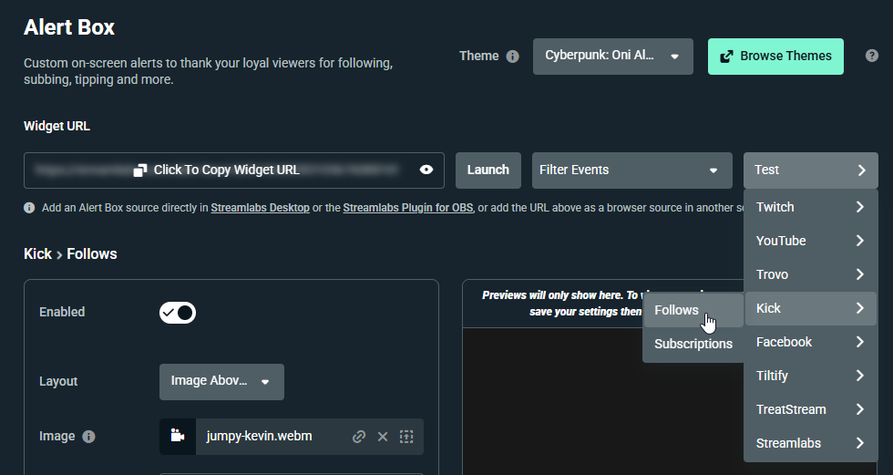 Streamlabs Desktop - Kick ONLY Alert & Streamlabel Testing/Editing ...